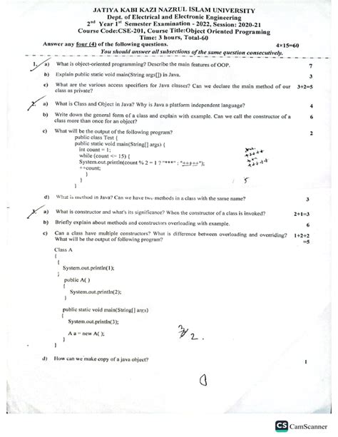 Object Oriented Programming Exam Paper