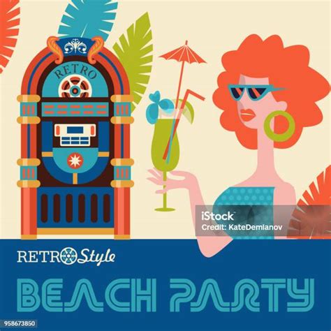 비치 파티입니다 레트로 음악입니다 벡터 일러스트입니다 계절에 대한 스톡 벡터 아트 및 기타 이미지 계절 나이트클럽 녹음 장비 Istock