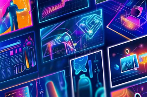 Futuristic Digital Dashboard With Vibrant Neon Visuals Stock Image
