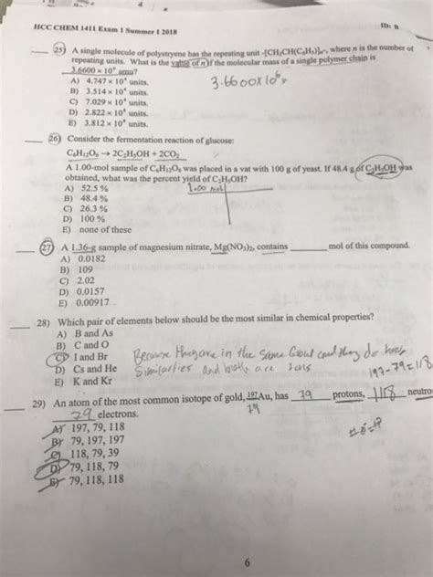 Solved Hcc Chem 1411 Exam 1 Summer 1 2018 Id B 25 A Single