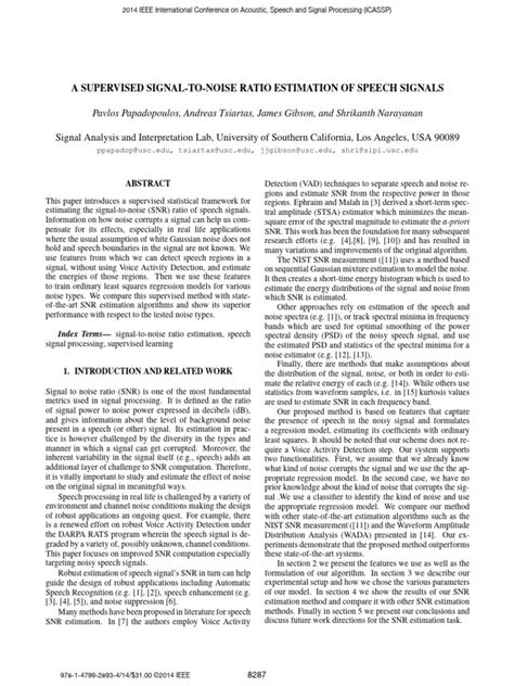 A Supervised Signal To Noise Ratio Estimation Of Speech Signals Pdf Signal To Noise Ratio