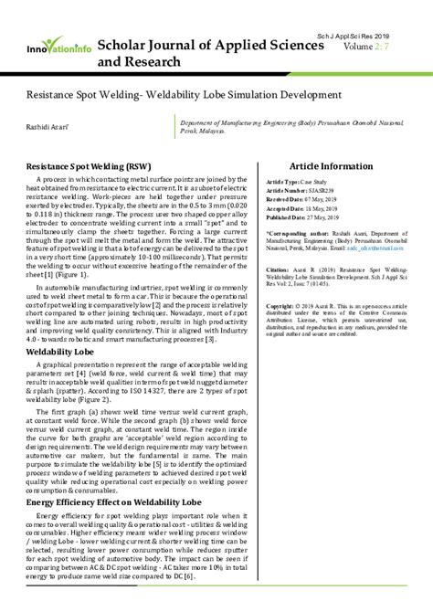 Pdf Resistance Spot Welding Weldability Lobe Simulation Development Article Information