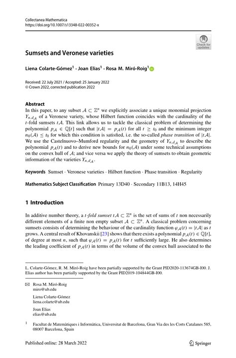 Pdf Sumsets And Veronese Varieties