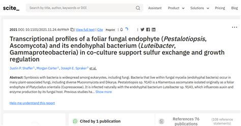 Transcriptional Profiles Of A Foliar Fungal Endophyte Pestalotiopsis Ascomycota And Its