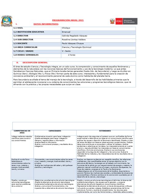 Programación Anual Sexto Emanuel Pdf Aprendizaje Importar