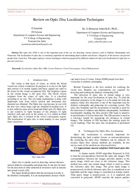 Pdf Review On Optic Disc Localization Techniques International Journal Ijritcc