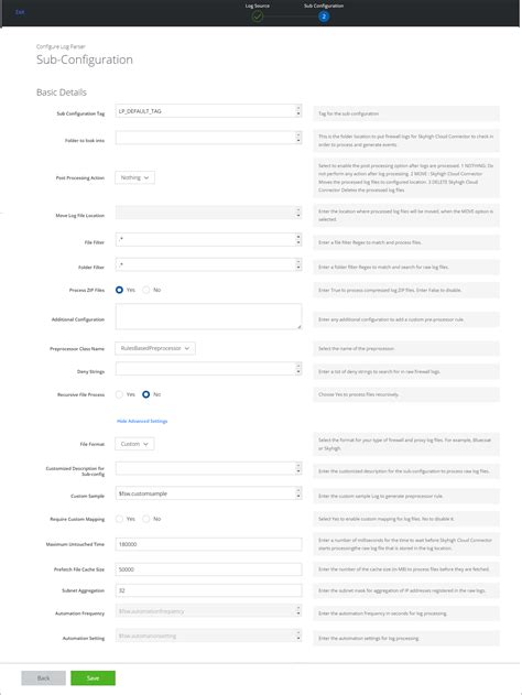 Log Processing Sub Configuration Upload Sample Log File Skyhigh Security