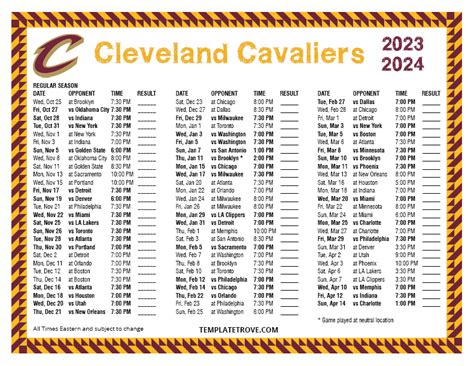 Cleveland Cavaliers Schedule Printable Printable Free Templates