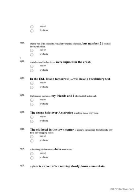 Simple Subject Predicate Quiz English ESL Worksheets Pdf Doc