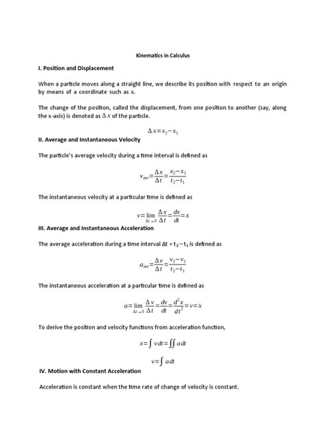 Kinematics With Calculus 1 Pdf Acceleration Velocity