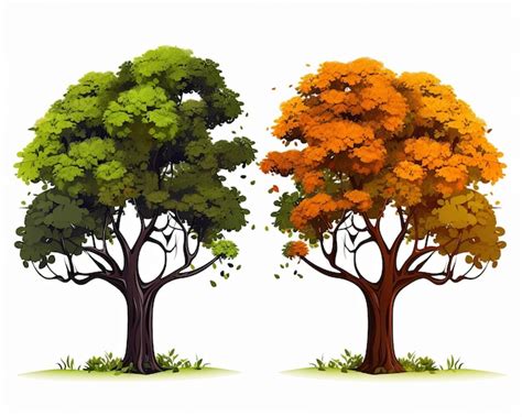 Premium Vector Two Trees With Leaves In Different Colors