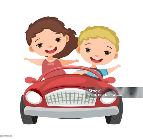 아이들은 차를 운전합니다 빨간 어린이 자동차 장난감 차량 모터와 함께 좋은 승객 자동차 페달 또는 전기 흰색 배경에 격리 벡터