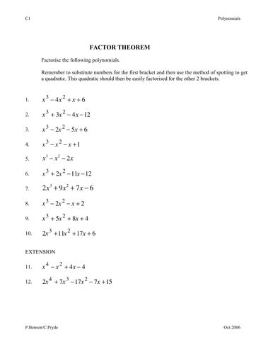 Factor Theorem Teaching Resources