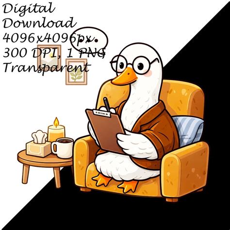Therapist Duck Png Clipart Cute Counseling Goose With Clipboard