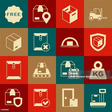 골판지 상자 무게 배송 보안 방패 판지 봉투 삭제 쌀 태그 무료 및 창고 아이콘으로 스케일을 설정합니다 벡터 건축하기에 대한 스톡 벡터 아트 및 기타 이미지 Istock