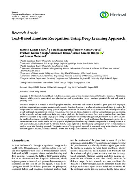 Pdf Text Based Emotion Recognition Using Deep Learning Approach