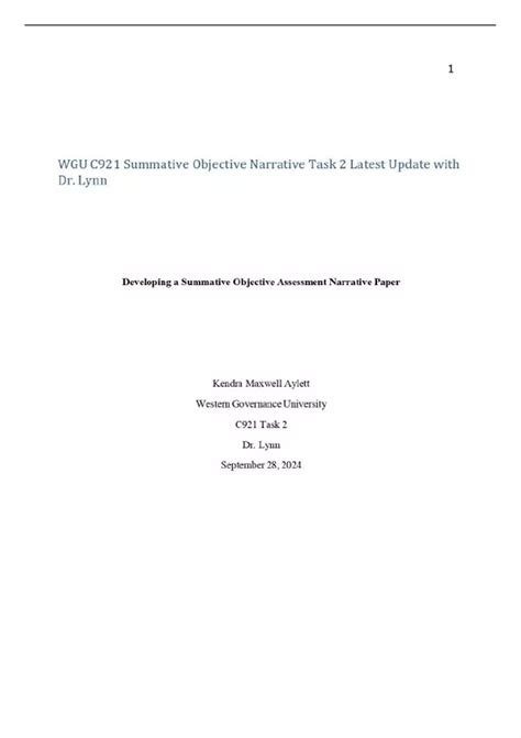 Wgu C921 Summative Objective Narrative Task 2 Latest Update With Dr Lynn Msn Ed C921 Stuvia Us