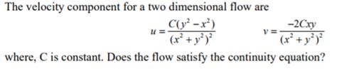 solved the velocity component for a two dimensional flow are