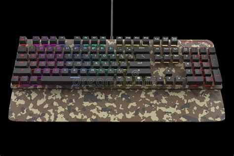 Camouflage Colored Computer Keyboard With Rgb Color Isolated On Black