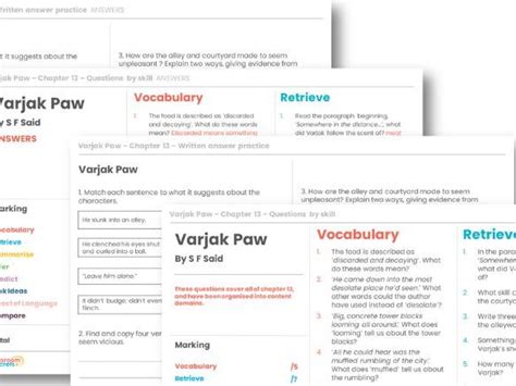 Reading Skills Varjak Paw Chapter Teaching Resources