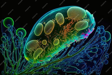 현미경 사진 생물 발광 박테리아 생활 프리미엄 사진