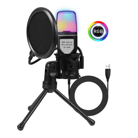 Yanmai Sf 666r RGB Gaming Microphone USB Tripod Pop Filter Stand