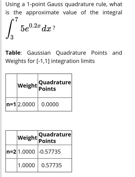 Solved Using A 1 Point Gauss Quadrature Rule What Is The