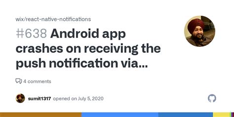 Android App Crashes On Receiving The Push Notification Via Fcm · Issue 638 · Wixreact Native