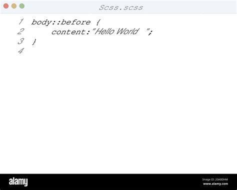 Scss Language Hello World Program Sample In Editor Window Illustration