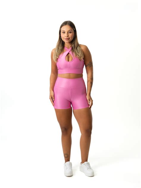 Short C Bolso Top 3 Em 1 Compressão Rosa Penélope Criare Fitness