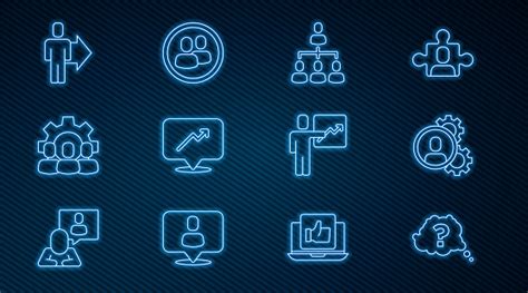 세트 라인 물음표 헤드 헌팅 계층 구조 기관 차트 그래프 일정 프로젝트 팀 베이스 팀 리더 및 아이콘 벡터 0명에 대한 스톡