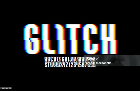 왜곡 된 결함 효과의 알파벳 효과 슬라이스 흰색 글꼴 문자 와 숫자를 이동 컴퓨터 글자에 대한 스톡 벡터 아트 및 기타 이미지 컴퓨터 글자 글리치 이미지 기법 문제
