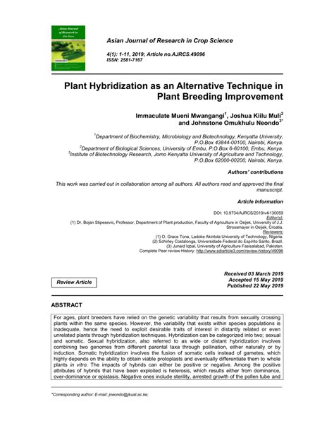 PDF Plant Hybridization As An Alternative Technique In Plant Breeding Improvement
