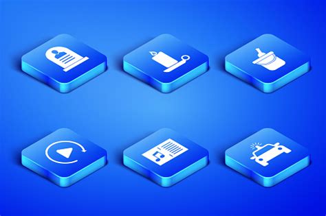 설정 경찰차와 플래셔 Rip가 쓰여진 삭제 표시 음악 책 노트 비디오 재생 버튼 촛대에 촛불을 굽는 것과 와인 양동이 아이콘의 병 벡터 3차원 형태에 대한 스톡 벡터 아트