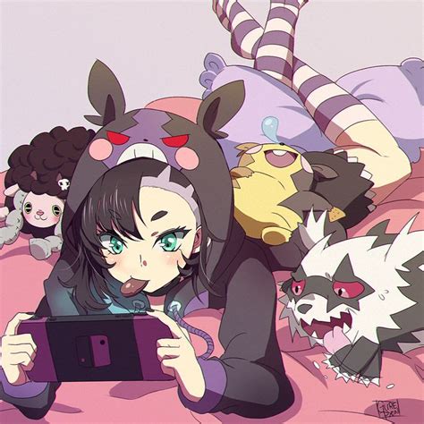 Marnie with a Switch Pokémon Sword and Shield Pokemon waifu Pokemon Pokemon fan art