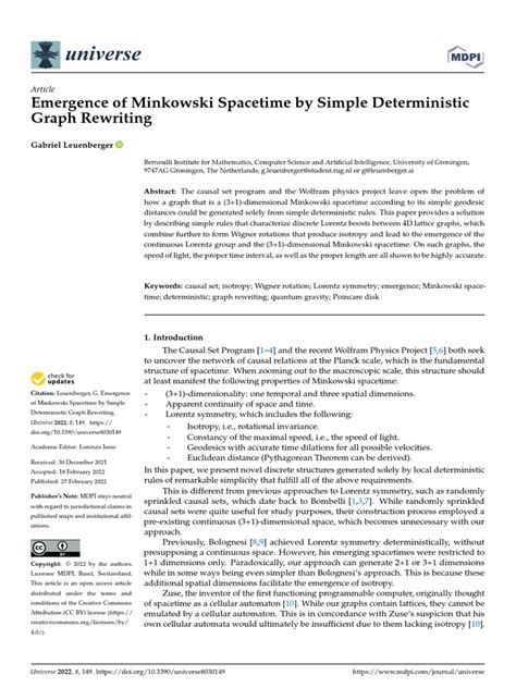 Universe Emergence Of Minkowski Spacetime By Simple Deterministic Graph Rewriting Pdf