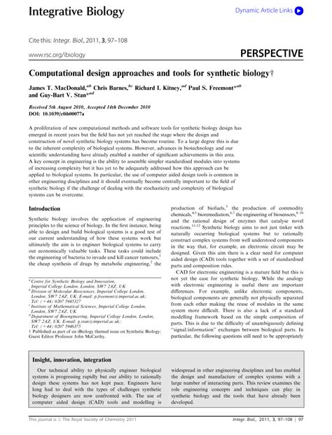 PDF Computational Design Approaches And Tools For Synthetic Biology