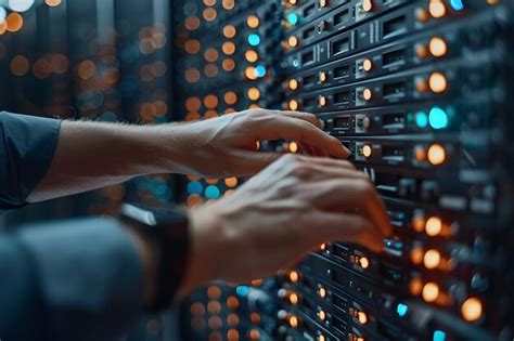 Hands Adjusting Server Controls In A Data Center Premium Ai Generated