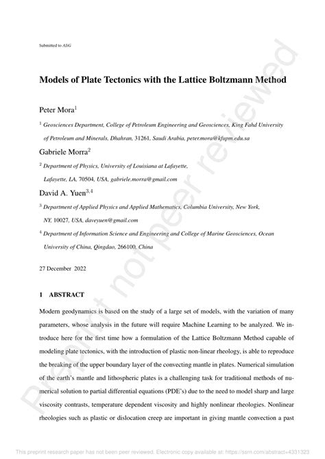 Pdf Models Of Plate Tectonics With The Lattice Boltzmann Method