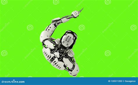 Robot Android Presses The Keys Realistic Looped Motion On Green Screen Background D Rendering