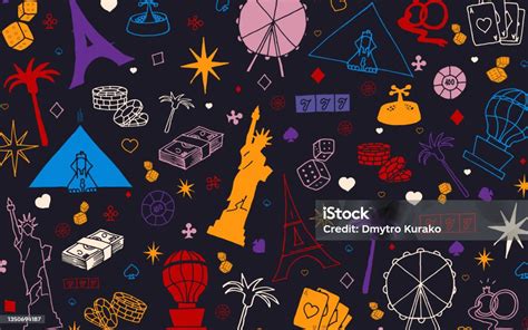 라스베이거스 낙서 일러스트레이션 라스베가스 휴가 여행 패턴 드로잉 현대 스타일 미국 도시 만화 일러스트 손으로 스케치 포스터 배너 엽서 여행사 용 카드 템플릿 티셔츠 셔츠