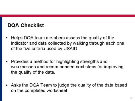 USAIDs Data Quality Standards Conducting A DQA DQA
