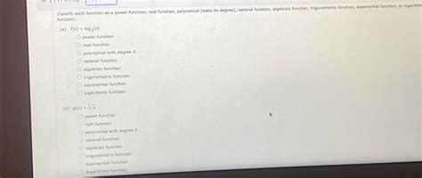 Solved Classify Each Function As A Power Function Root