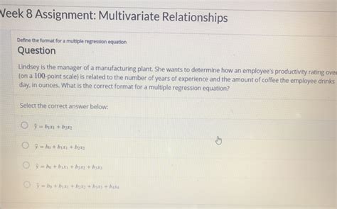 solved veek 8 assignment multivariate relationships define
