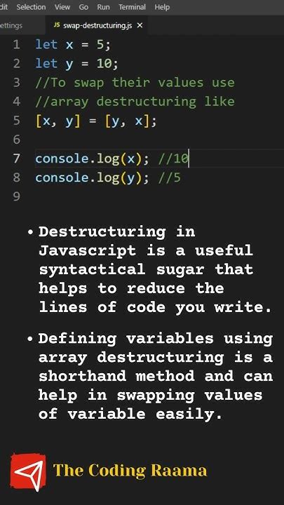 Javascript Destructuring Swapping Values The Coding Raama Shorts