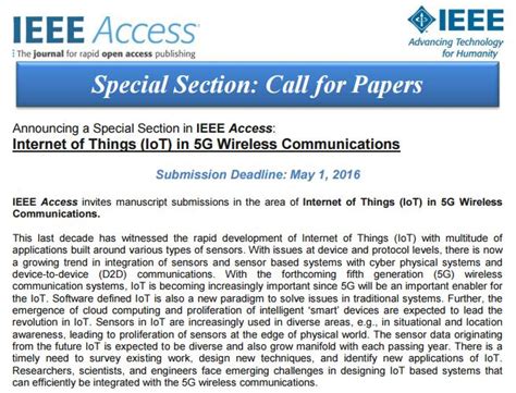 Ieee Access On Linkedin Call For Papers Our New Special Section Internet Of Things Iot In 5g…