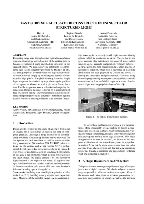 Pdf Fast Subpixel Accurate Reconstruction Using Color Structured Light