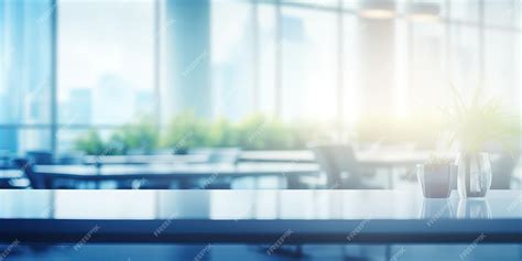 Premium Ai Image Blurred Empty Open Space Office With Empty Desktops