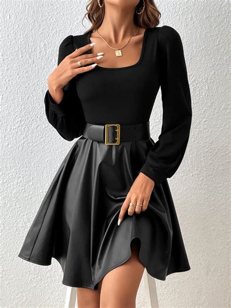 Shein Frenchy Square Neck Lantern Sleeve Dress Without Belt Shein Uk