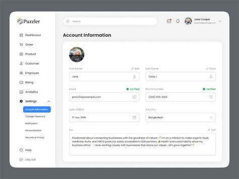 Accountprofile Information Settings And Edit Ui Puzzler Saas In 2025